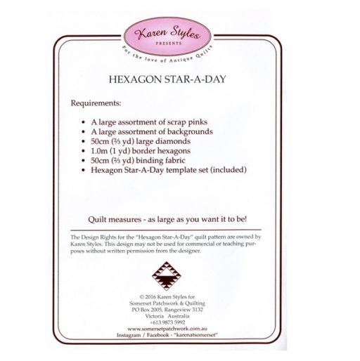 Somerset Designs Pattern 'Hexagon Star-A Day' — Lina Patchwork Somerset Designs Pattern 'Hexagon Star-A Day' — Lina Patchwork